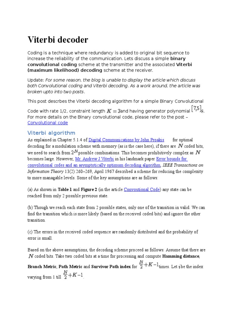 Error Probability Performance For BPSK Using Viterbi Algorithm | PDF | Forward Error Correction ...