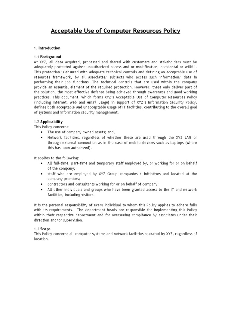 Acceptable Use of Computer Resources Policy Draft | PDF | Computer ...