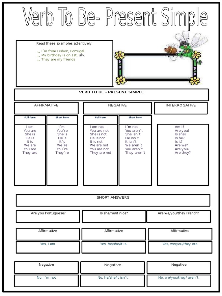 VERB To Be Study Sheet | PDF | Grammar | Rules