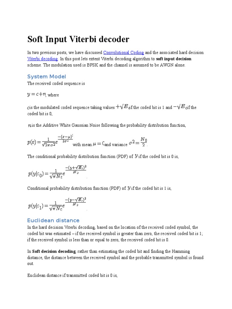 Soft Input Viterbi Decoder | PDF | Mathematical Concepts | Telecommunications Engineering