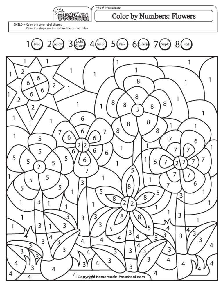 Color by Numbers: Flower Worksheets | PDF