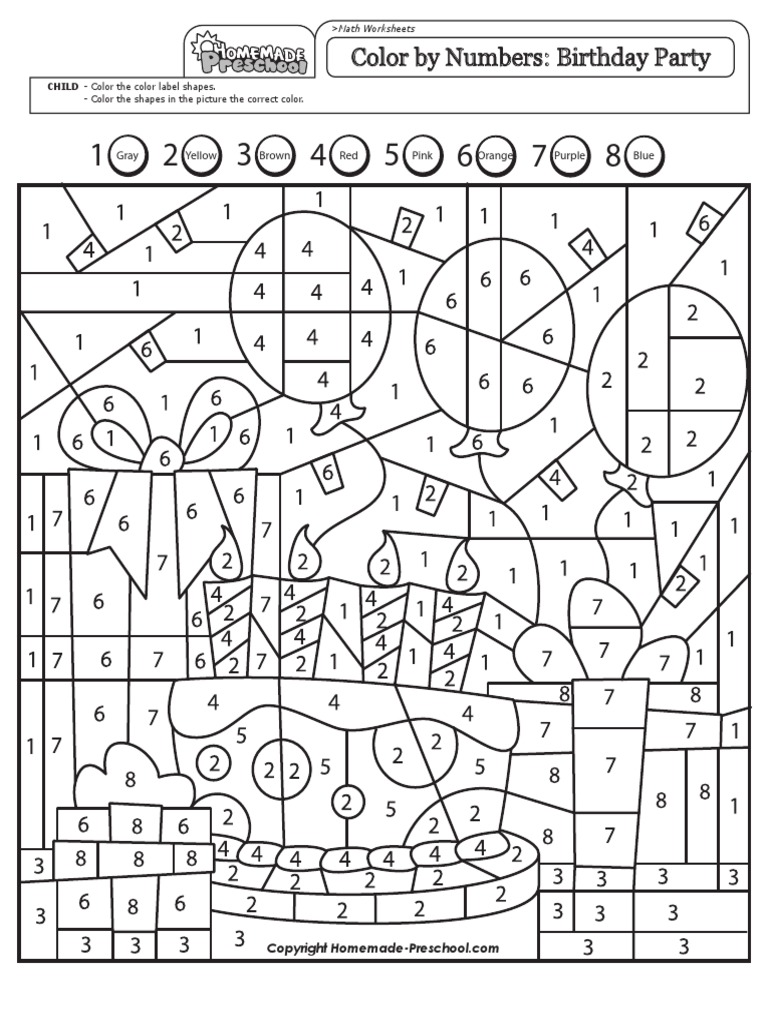 MW Color by Numbers Birthday Party 1 8 | PDF