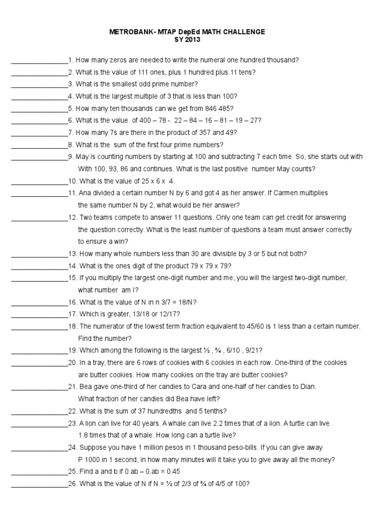 Mtap GR 4 Reviewers 2002-2013 | PDF | Fraction (Mathematics ...