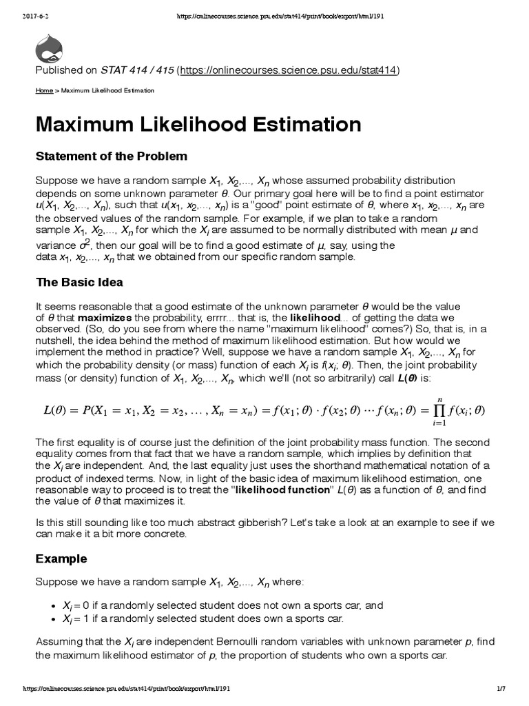 Maximum Likelihood Pdf Normal Distribution Estimation Theory