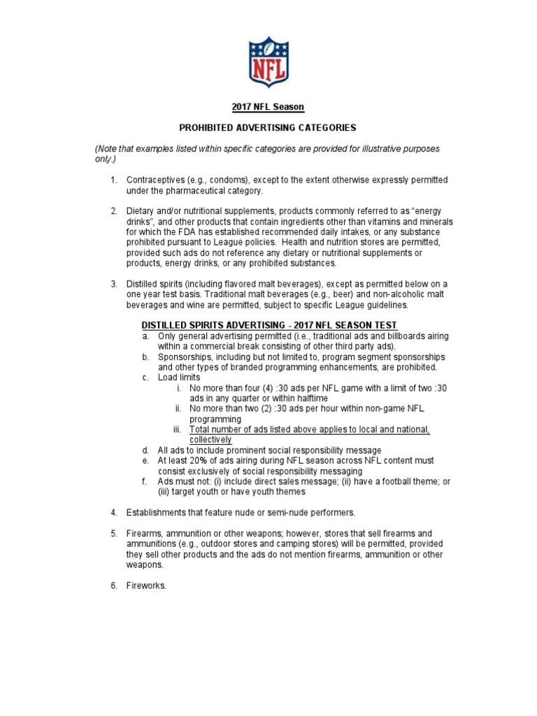 2017 NFL Ad Policy | PDF | Drink | Dietary Supplements
