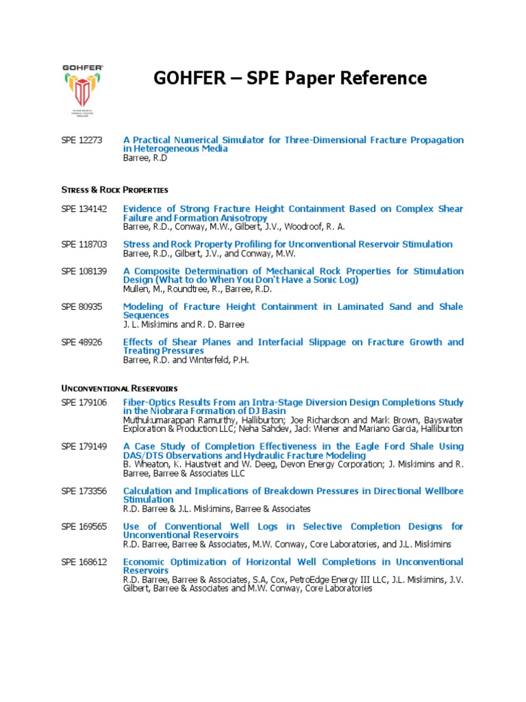 GOHFER SPE Paper Reference | PDF | Hydraulic Fracturing | Permeability ...