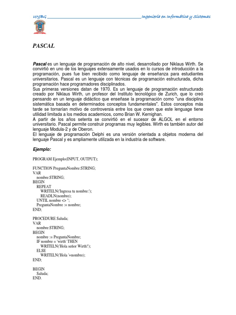 Lenguaje de Programacion Pascal | PDF | Programación de computadoras ...