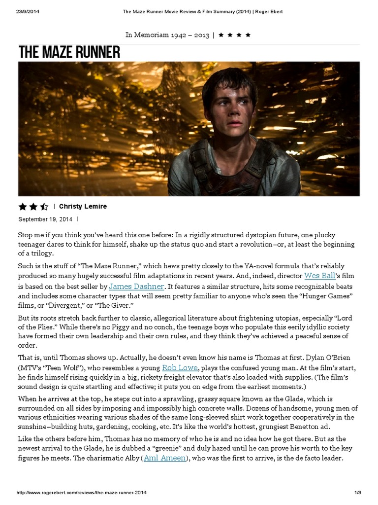 The Maze Runner Movie Review & Film Summary (2014) - Roger Ebert | PDF ...