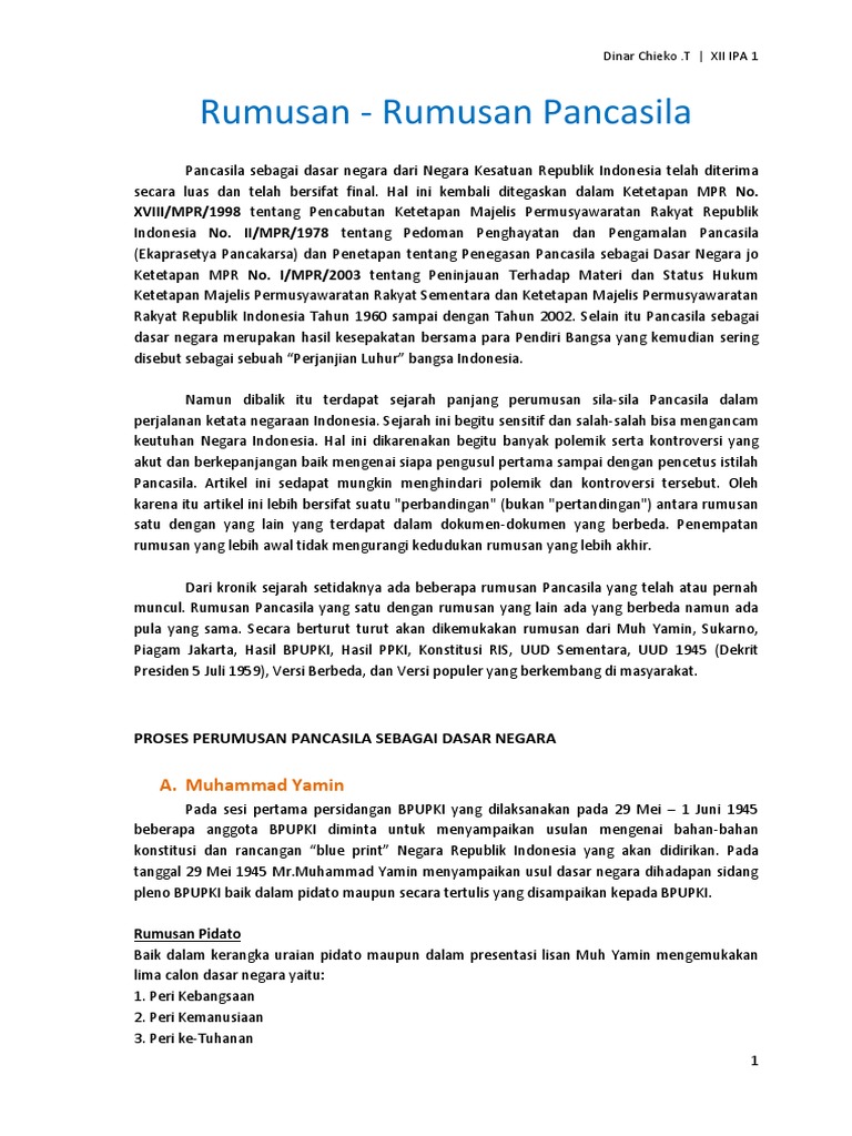 Rumusan Pancasila | PDF