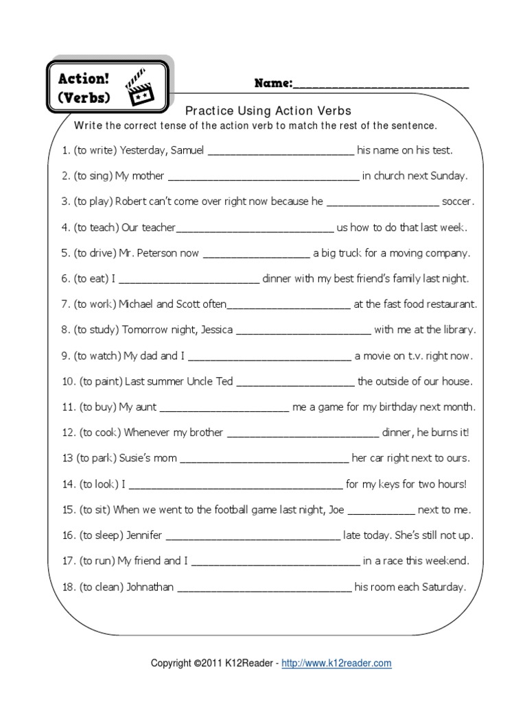 Action Verbs Practice PDF | PDF | Onomastics | Language Mechanics