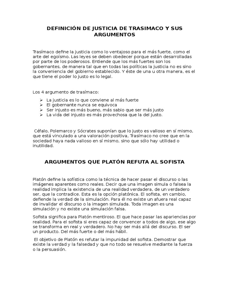 Definición de Justicia de Trasimaco y Sus Argumentos | PDF | Platón ...