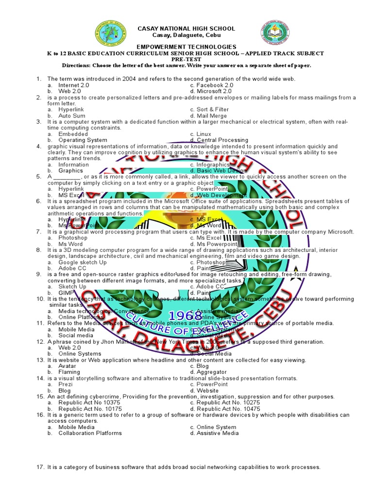 Grade 12 Empowerment & Technology Pretest | PDF | Graphics ...