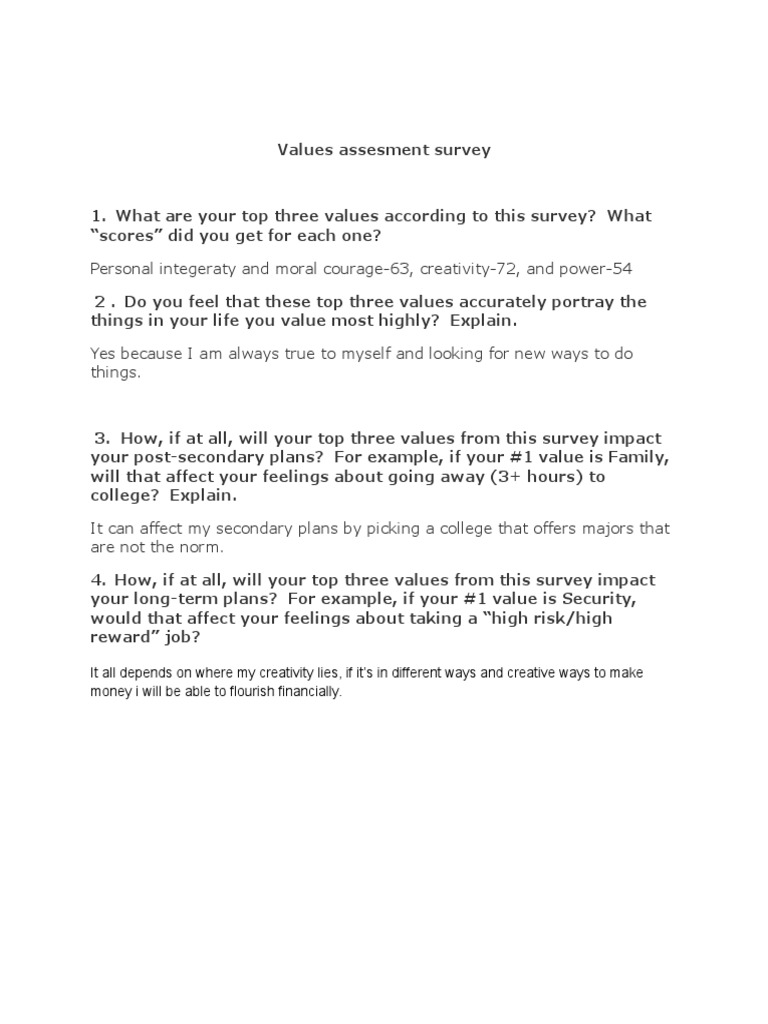 Valuesreflectionsheet | PDF | Behavioural Sciences | Psychological Concepts