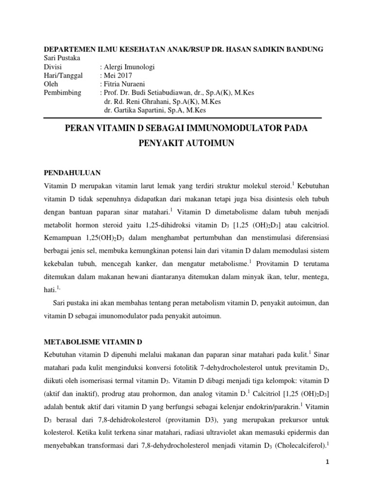 Peran Vitamin D Sebagai Immunomodulator Pada Penyakit Autoimun | PDF ...