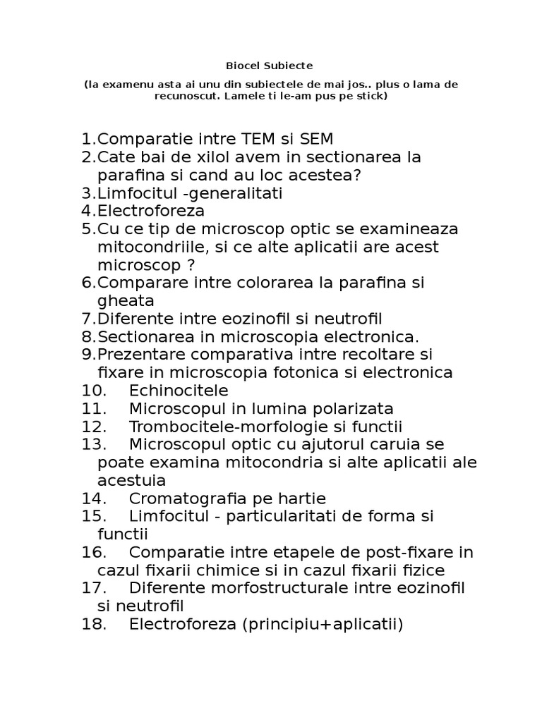 Biocel Subiecte | PDF