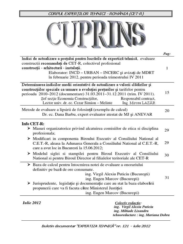 Buletin Documentar Expertiza Tehnica Nr. 121 PDF | PDF
