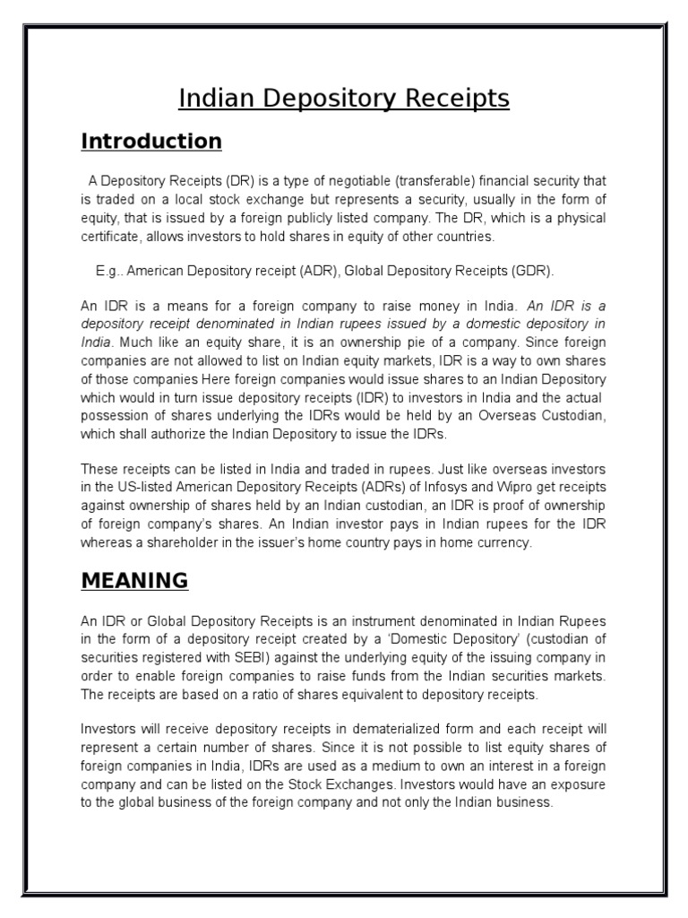 Indian Depository Receipts | PDF | American Depositary Receipt | Securities (Finance)