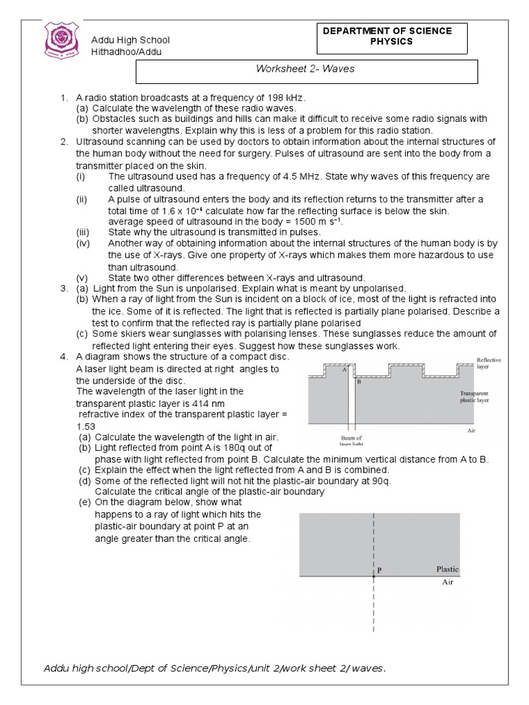 Worksheet 2 Waves | PDF | Light | Ultrasound