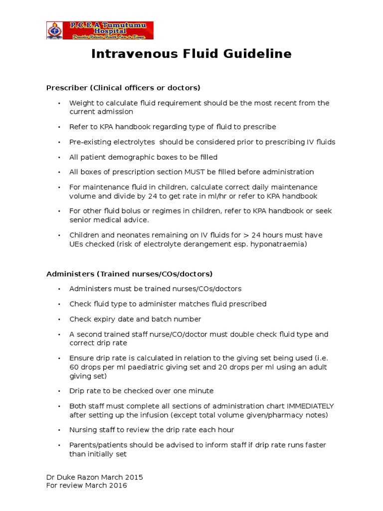 Pediatric IV Fluid Prescription Guidelines | PDF | Intravenous Therapy ...