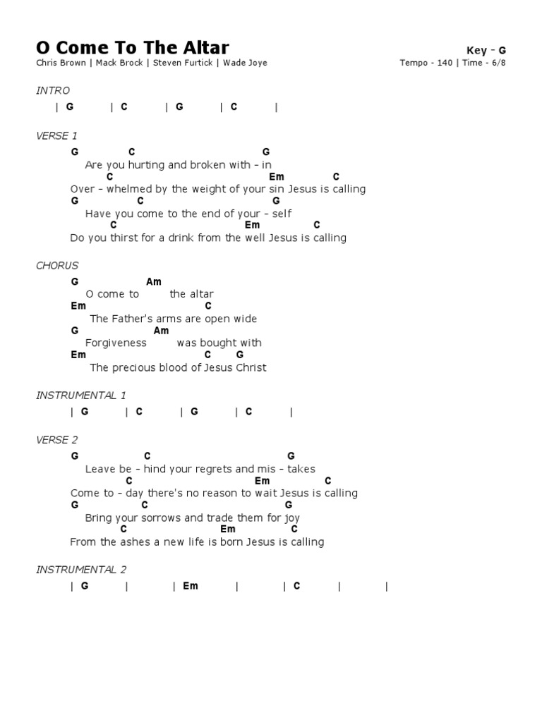 O Come To The Altar G | PDF | Song Structure | Religious Behaviour And Experience