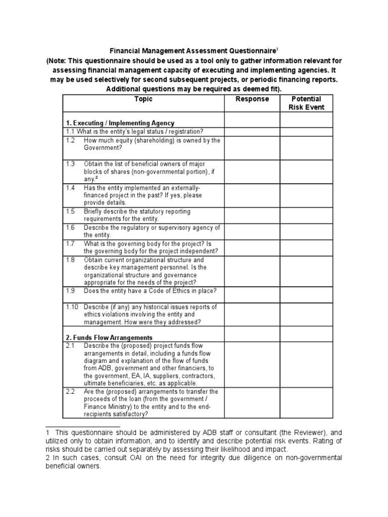 Financial Management Assessment Questionnaire | Internal Audit ...