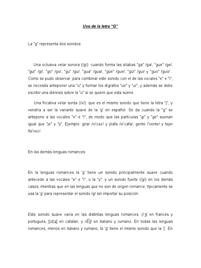 Uso de La Letra G | PDF | Idiomas | Artes del Lenguaje y Comunicación