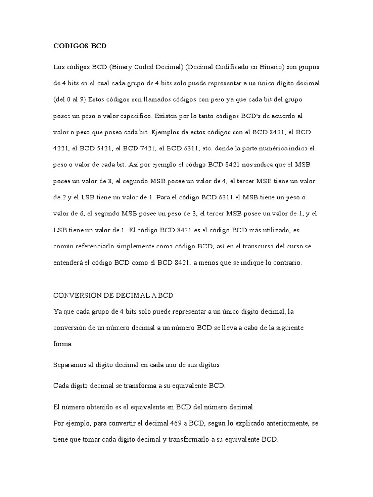 Codigos BCD | PDF | Decimal codificado en binario | Poco