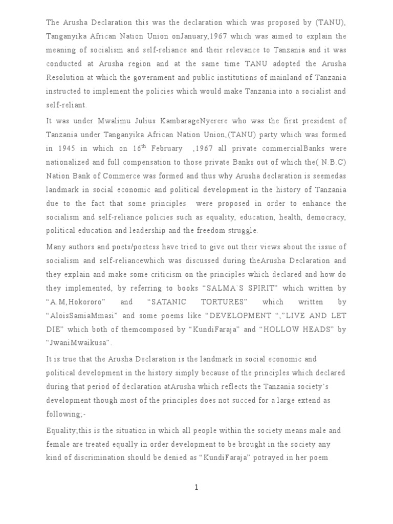 The Arusha Declaration This Was The de | PDF | Politics (General)