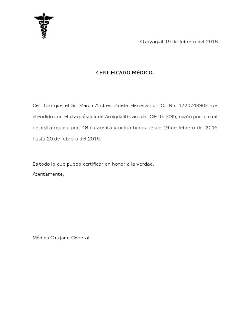 Certificado Médico de Reposo 48 Horas | PDF | Relaciones personales ...