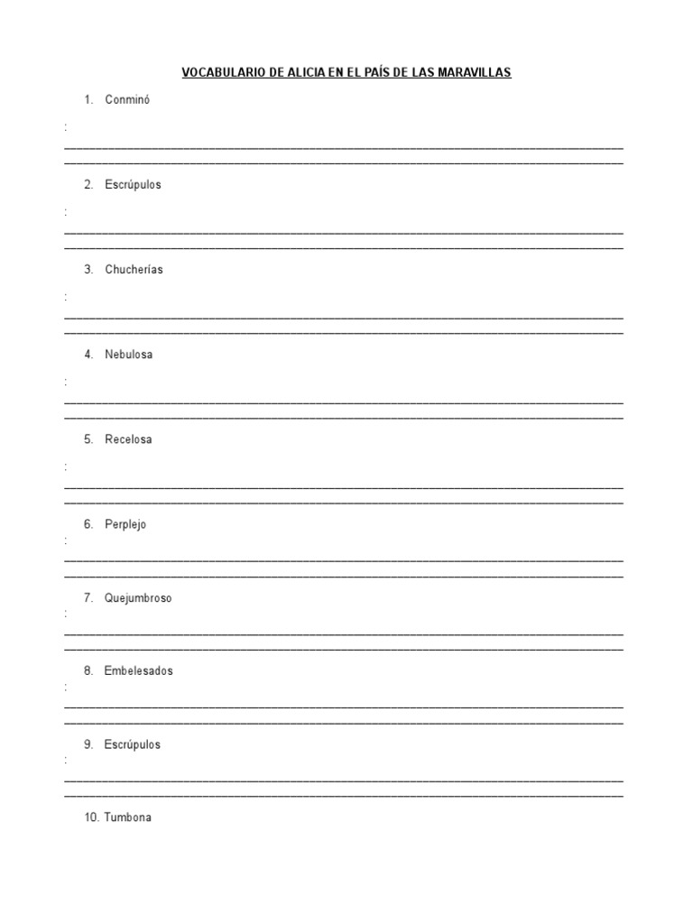Vocabulario de Alicia en El País de Las Maravillas | PDF