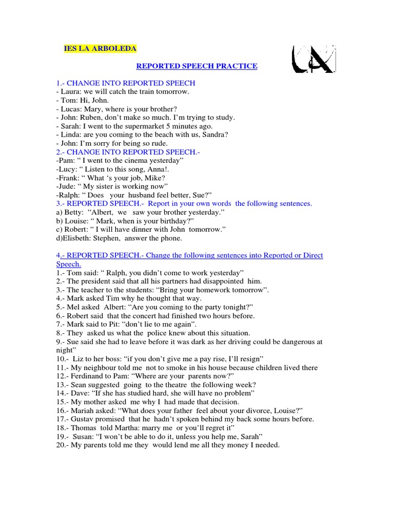 Reported Speech Practice | PDF | Language Arts & Discipline | Art