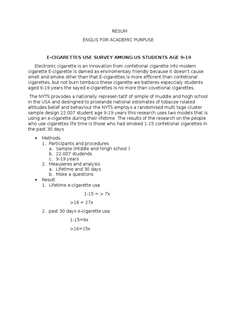 E-Cigarette Use Survey Among US Teens | PDF | Self-Improvement