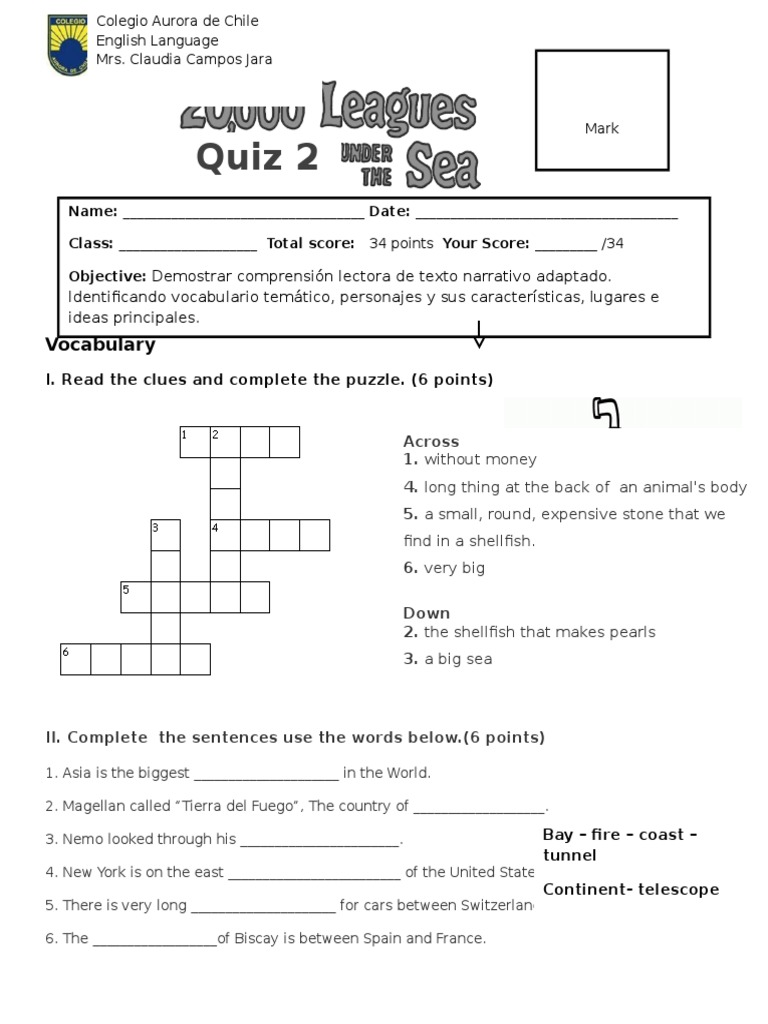 Twenty Thousand Leagues Under The Sea Quiz 2 2017 | PDF | Leisure