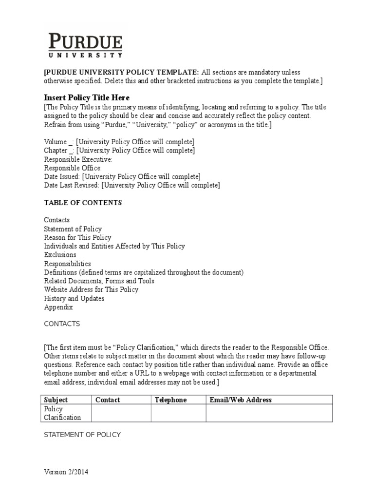 Insert Policy Title Here: (PURDUE UNIVERSITY POLICY TEMPLATE: All ...