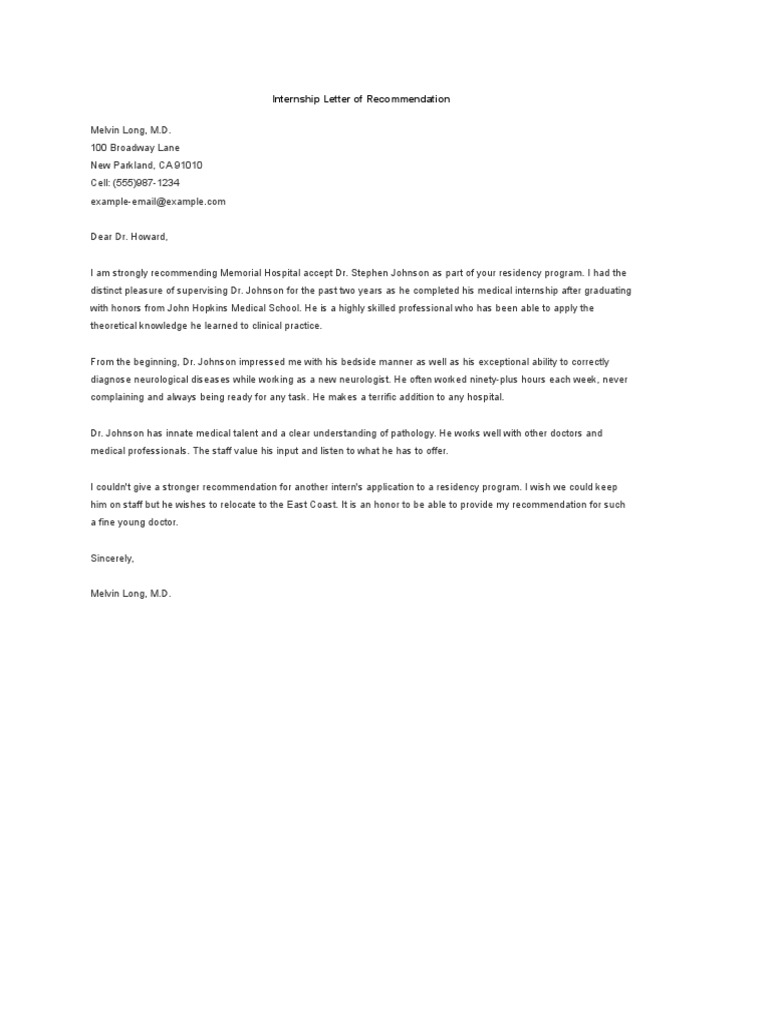 Editable Internship Letter of Recommendation Word | PDF
