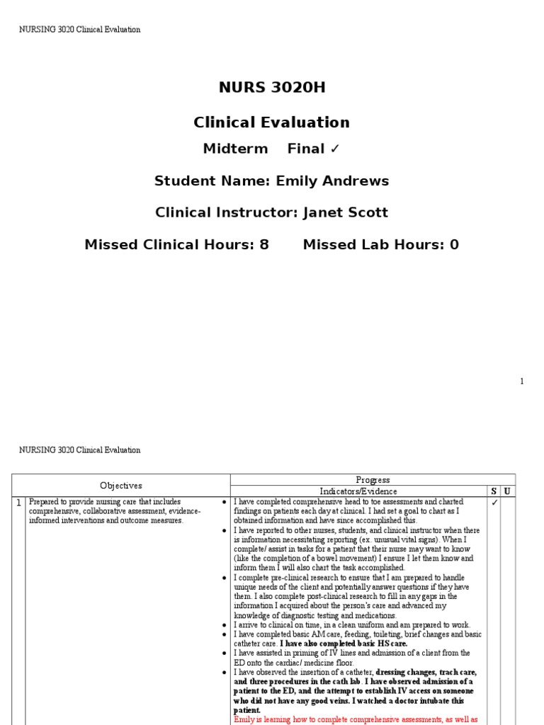 Nurs 3020 Final Eval | PDF | Nursing | Patient Nurs 3020 Final Eval | PDF | Nursing | Patient
