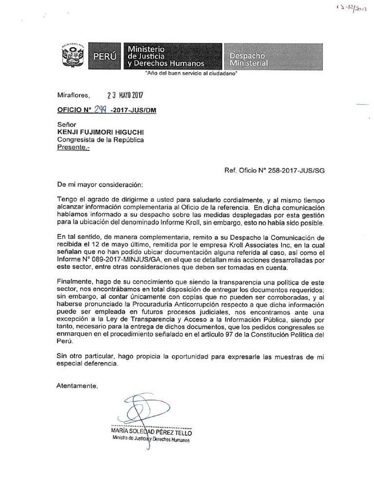 Informe Kroll Oficio #299 - 2017 - Jus/dm | PDF