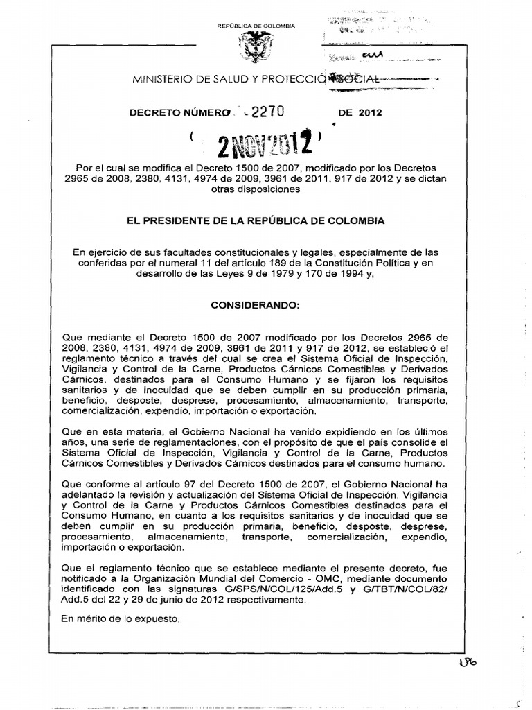 Decreto 2270 de 2012 | PDF | Carne | Análisis de Riesgo y Puntos ...