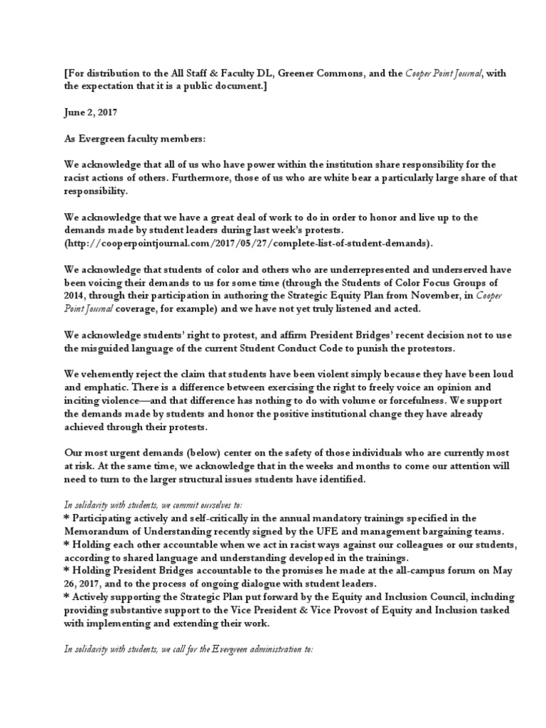 Solidarity Statement by Evergreen Faculty | PDF | Communication ...