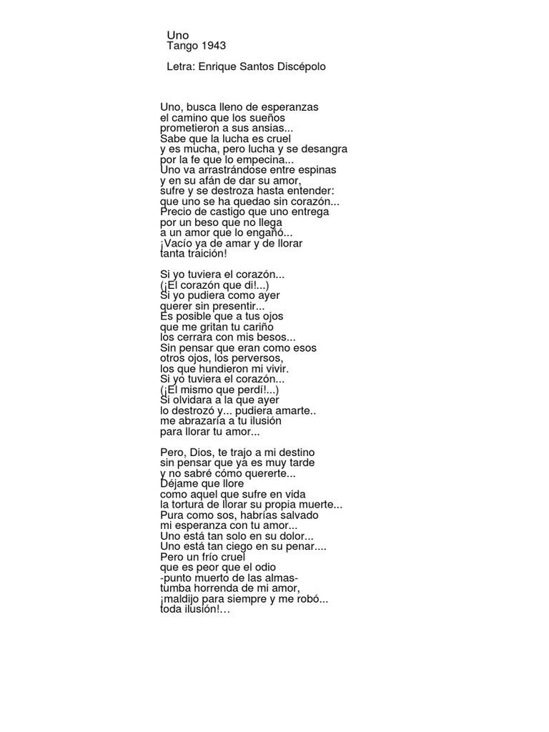 Uno (Tango) - Letra