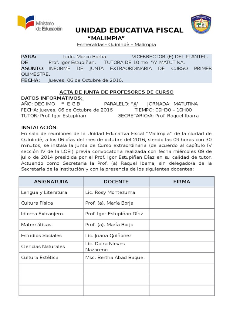 Acta de Junta de Curso | PDF | Compartir | Maestros