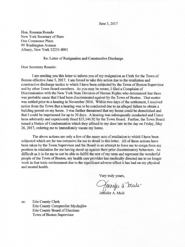 Jennifer Mule Resignation Letter | PDF