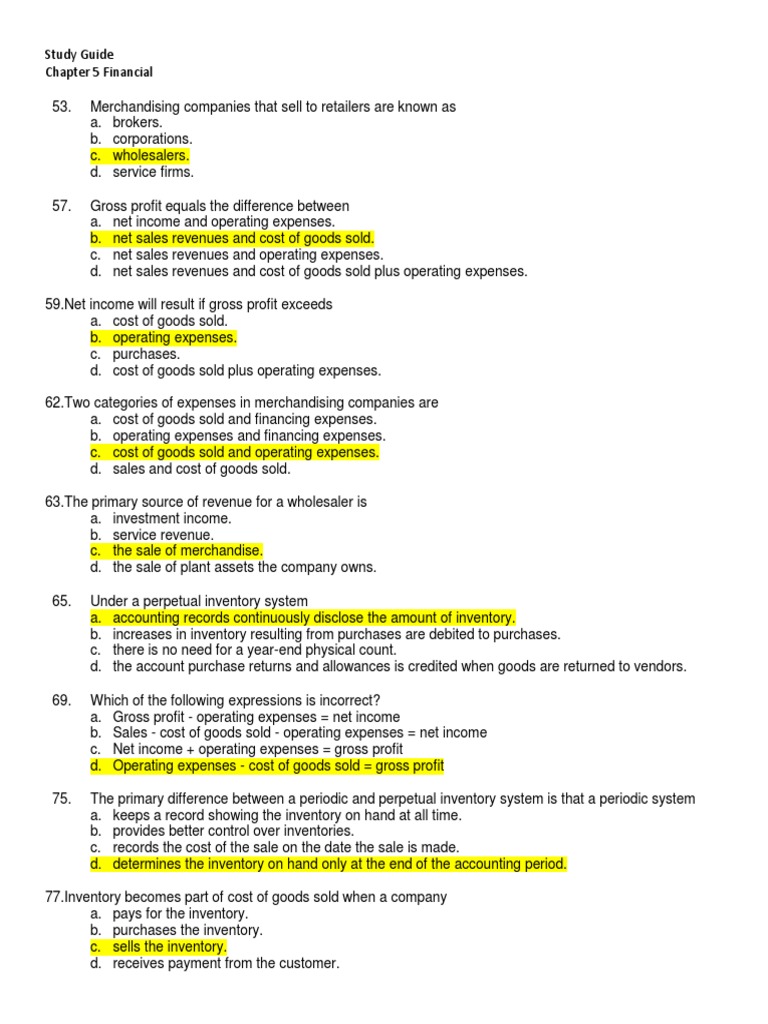 Financial Accounting Study Guide Ch5 Answers | PDF | Debits And Credits ...