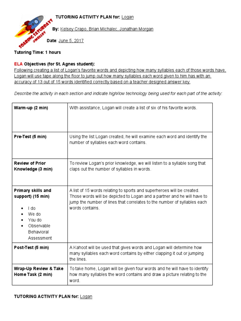 Tutoring Plan for Logan's ELA & Math | PDF | Psychology | Pedagogy