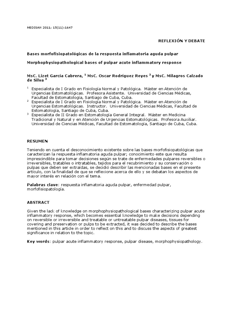 Pulpitis Aguda-Morfofisiopatologia | PDF | Inflamación | Anatomía