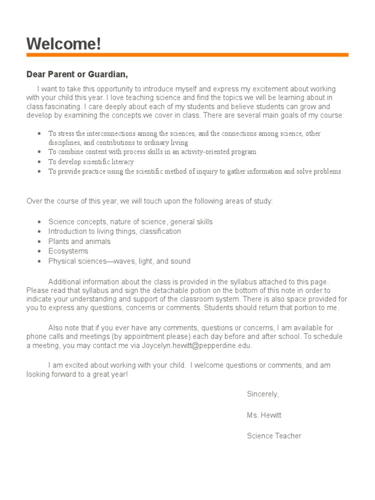 Welcome Letter | PDF | Science Education | Science