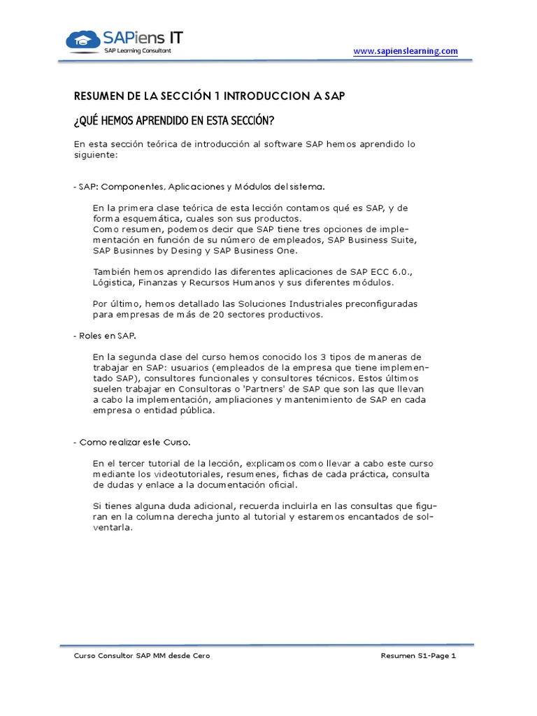 Curso SAP FI RESUMEN-S1 | PDF | Sap Se | Software