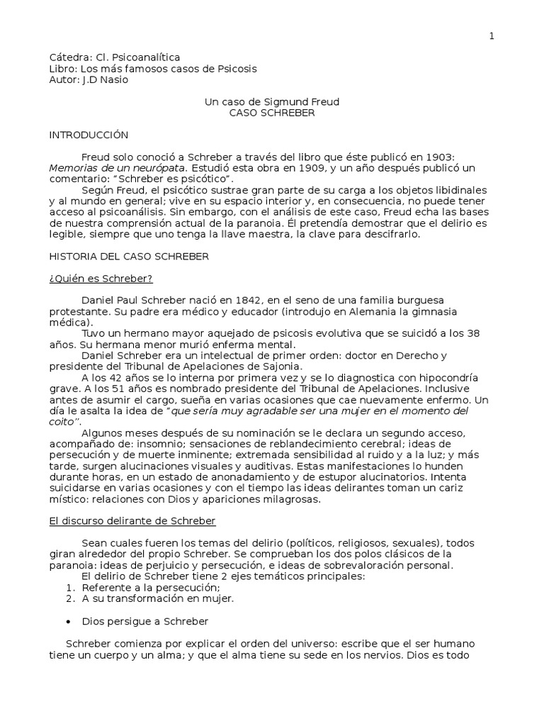 Caso Schreber: Freud y la Paranoia | PDF | Jacques Lacan | Psicosis