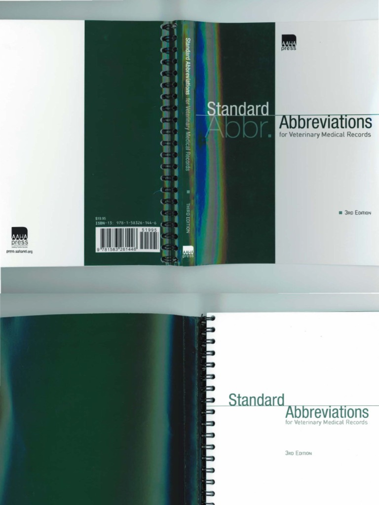 Standard Abbreviations For Veterinary Medical Records, 3rd Edition ...
