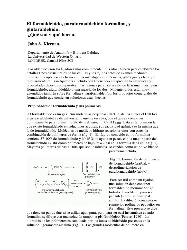 Estructura y usos del formaldehído y glutaraldehído | PDF ...